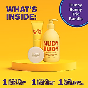 Nudy Rudy - Hunny Bunny Trio Bundle - Hand Cream, Liquid Hand Wash & Bar Soap - Organic Shea Butter - Manuka Honey - Non-Greasy - Moisturizer - Hand Lotion - Hand Soap - Body Wash - Skin Care - 3 Pack