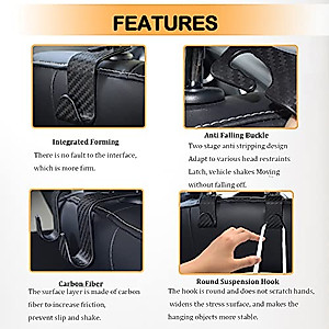 QODOLSI 4 PCS Car Seat Headrest Hooks, Hidden Powerful Chair Back Hook, Car Storage Headrest Hook Car Interior Accessories, Universal for Purse Groceries Bag Handbag (Carbon Fiber Black)