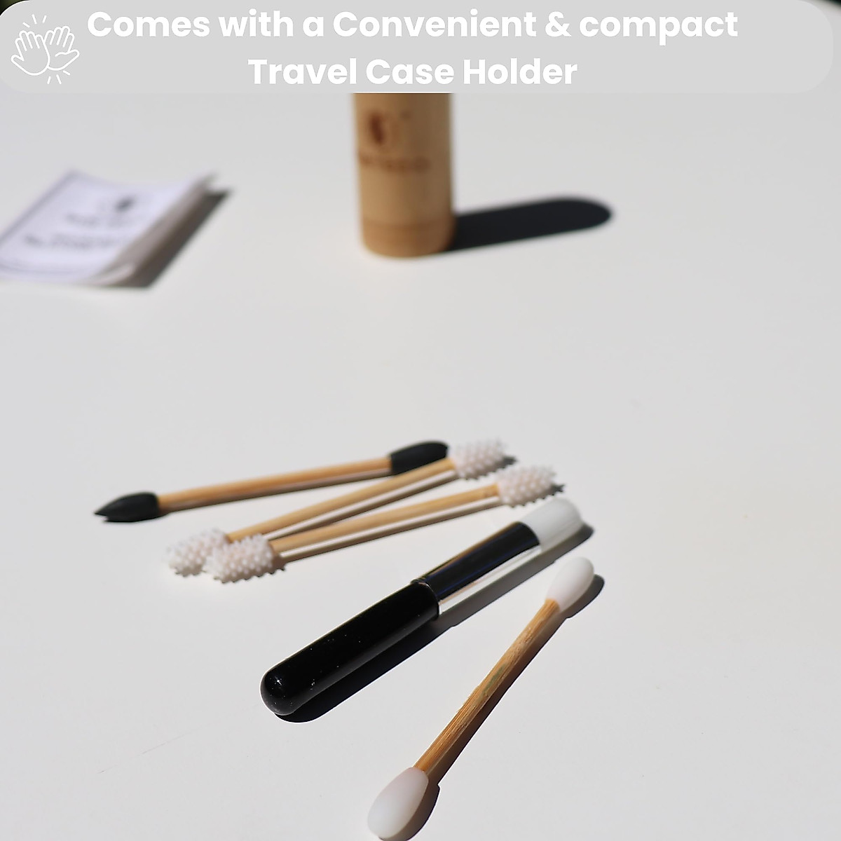 BOETECO Bamboo Reusable qtip Ear Swab and Makeup Swabs Kit. 1 Case with 4 Reusable Silicone Cotton Swabs for Ears, Baby, Beauty.