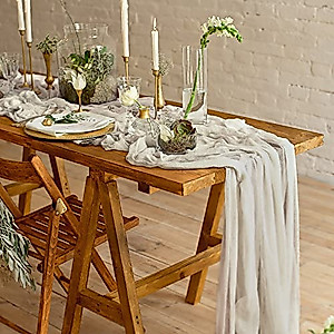 Cheesecloth Table Runner Wedding Table Runner Vintage Gauze Table Runner Boho Tablecloth, 35 x 120 Inch (Beige, 12 Pcs)