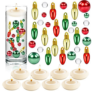 MadeTop 4114 Pcs Christmas Vase Filler Pearls for Vase Fillers Floating Candles Centerpiece with 8 Floating Candles Water Gels Beads for Christmas Home Table Party Decor(Bulb)