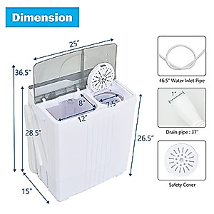 COSTWAY Portable Washing Machine, Twin Tub 21Lbs Capacity, Washer(14.4Lbs) and Spinner(6.6Lbs), Laundry Machine with Control Knobs, Built-in Drain Pump, Compact washer for Apartment, RV, Grey