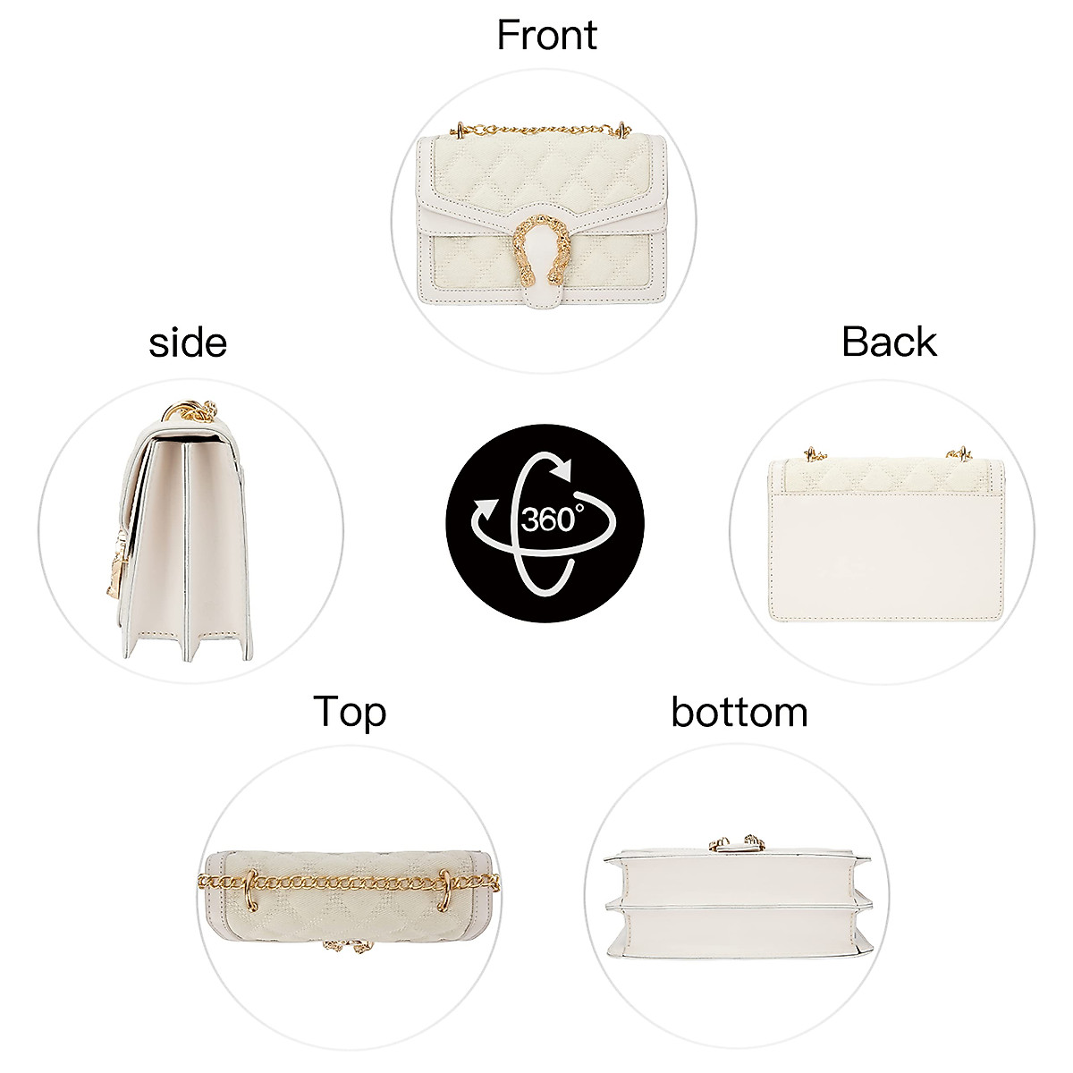 DEEPMEOW Womens Quilted Crossbody Shoulder Purse - Fashion Denim Handbag with Chain Strap Casual Mini Square Messenger Bag（White）