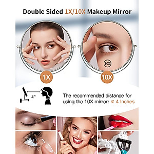 Benbilry 9" Large Size Wall Mounted Makeup Vanity Mirror, 1X/10X Magnifying Double Sided Shaving Mirror for Bathroom, 360° Swivel Extendable Arm Nickel Finish
