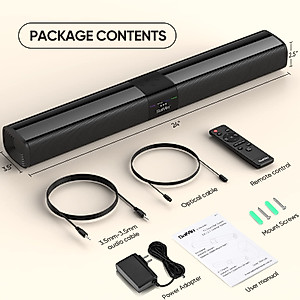 Saiyin Sound Bars for TV, 24 Inches Sound Bar with HDMI(ARC), Optical, AUX and Bluetooth Inputs, Soundbar for TV and Surround Sound System