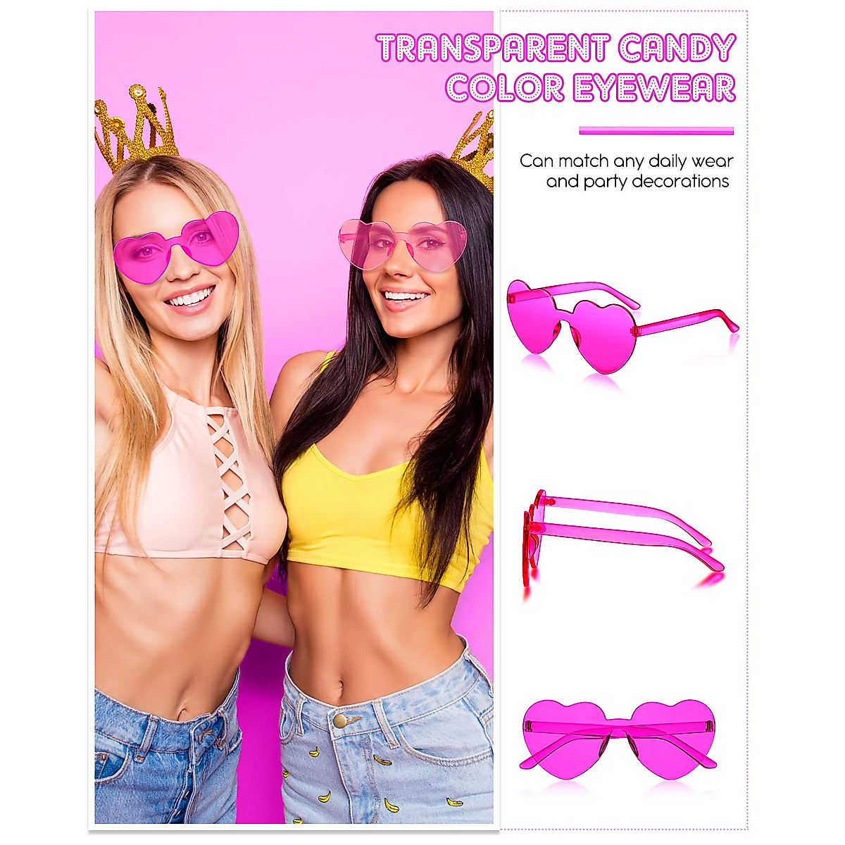 Colzzy 30 Pcs Heart Shaped Rimless Sunglasses Transparent Colorful Frameless Glasses Eyewear Bachelorette Party (Vivid Colors)