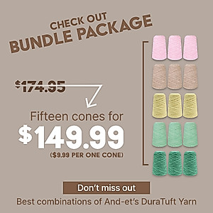 And-et DuraTuft Yarn 45 Vibrant Colors Tufting Nylon Yarn Pack - Ideal for Crochet, Craft Projects -100% B.C.F. - 3 Cones x 1.66lbs -180yards -Perfect for Rug Weaving and Knitting (03 Pink Beige)