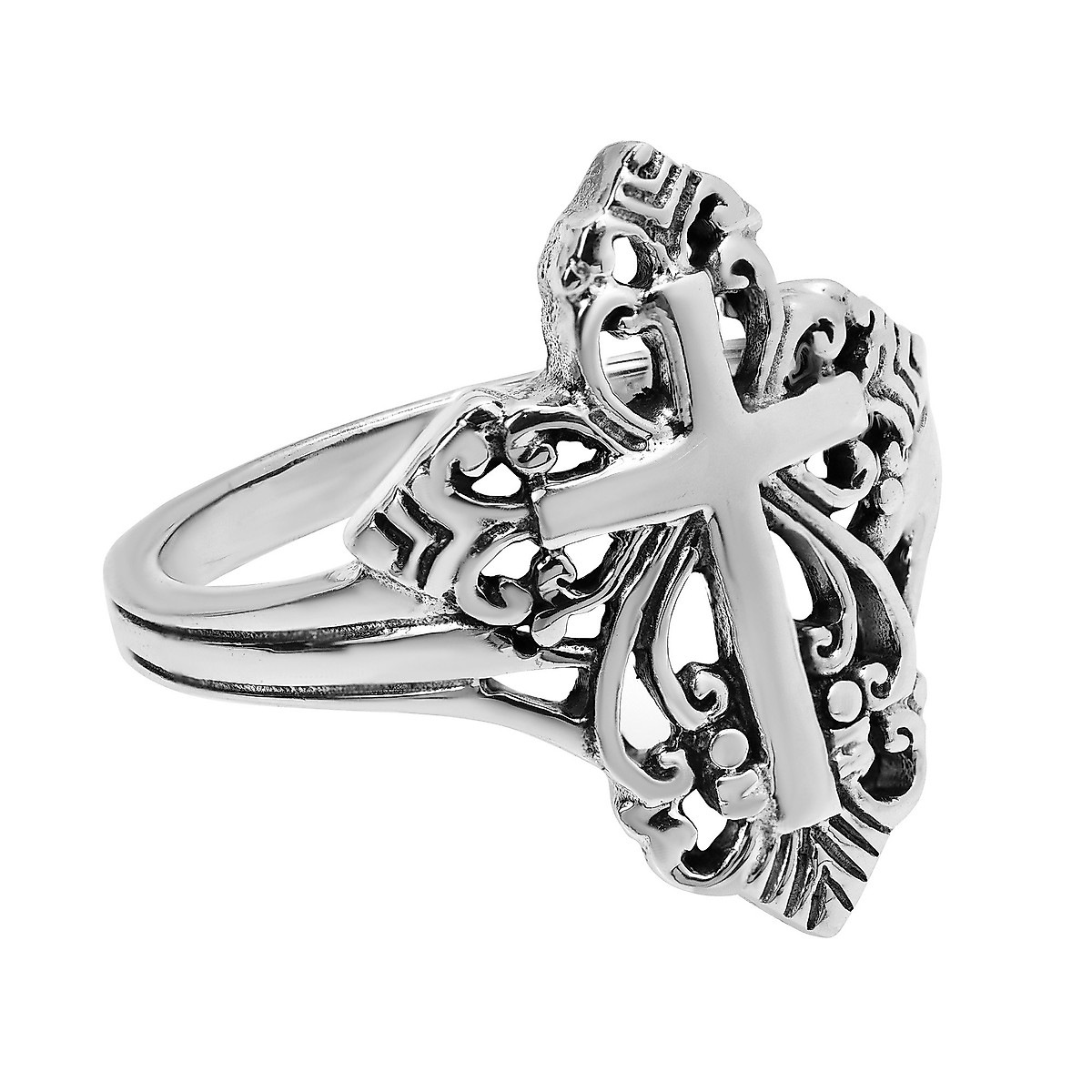 AeraVida Captivating Filigree Cross .925 Sterling Silver Ring | Casual Comfort Fit Silver Rings for Women | Religious | Sterling Silver Rings Sizes (8)
