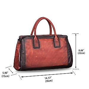 Genuine Leather Top Handle Handbag Satchel for Women Handmade Vintage Handbags Purse Retro Cowhide Crossbody Hobo Bag Purses (Red)