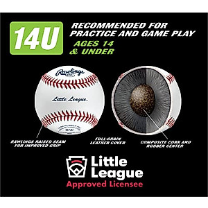 Rawlings | LITTLE LEAGUE Competition Grade Baseballs | RLLB1 | Youth/14U | Game/Practice Use | 12 Count