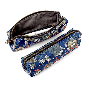 iSuperb Vintage Pencil Case Embroidery Pen Pouch Zipper Pencil Bag Women Makeup Bag for Office Organizer Storage Bag (Dark Blue)