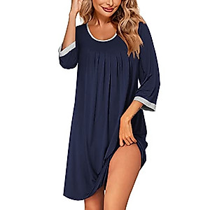Ekouaer Sleepwear for Women Long Nightgowns for Women Sleepshirt Long Sleeve Nightgown Loose Fit Sleepshirt，Navy Blue L