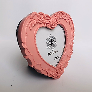 ZXT-parts 3x3 Picture Frame Heart Pink Red Frame. Resin Handmade Photo Frame. Glass Panel. Black Suede Cover.European Style Suitable for Wall or Desktop.