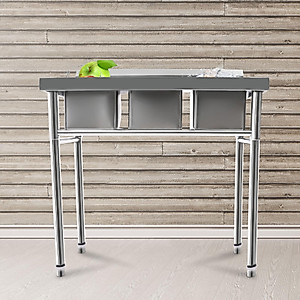 TFCFL Utility Commercial Stainless Steel Sink with 3 Drains Wash Basin for Catering Kitchen Catering Sink Commercial Stainless Steel Sink Wash Basin w/ 3 Deep Sinks