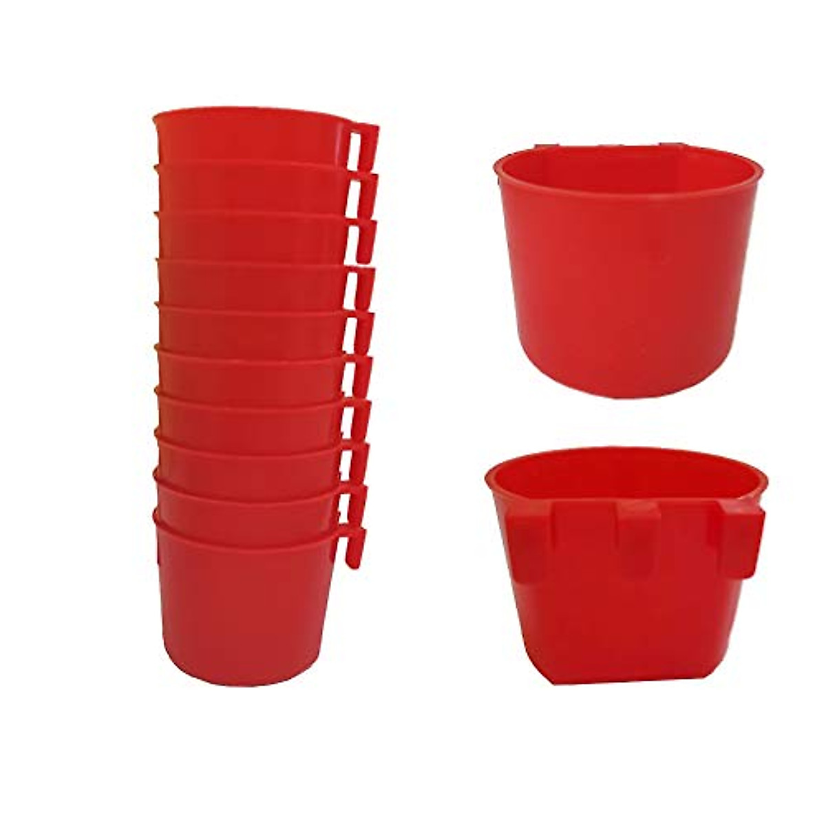 10PCS Feeder Cage Cups Hanging Chicken Bird Water Cups Pet Bowls with Hooks (Red)