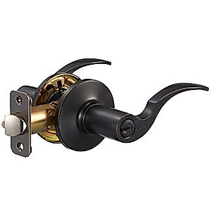 Amazon Basics Shelby Door Lever with Lock, Entry, Oil Bronze