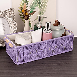 Philo Fun Purple Macrame Storage Baskets, Boho Woven Decor Organizer for Countertop Toilet Tank Shelf Cabinet Bathroom Living Room Entryway (Set of 2)