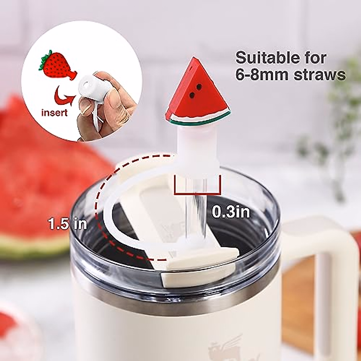 2 Pcs of Silicone Cup Boot with Straw Cover for Stanley Cup Accessories, Silicone Base Water Bottle Bottom Sleeve for 40 oz 30 oz Tumbler Hydro Flask (Watermelon and Strawberry Silicon Boot)