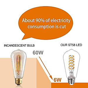 Austin Coast 12 PCS Dimmable Vintage LED Edison Bulbs, 6W Equivalent 60 Watt, Warm White 2700K, Antique Flexible Spiral LED Filament Light Bulb, ST58 (ST19), 600 Lumens, E26 Base, Clear Plastic