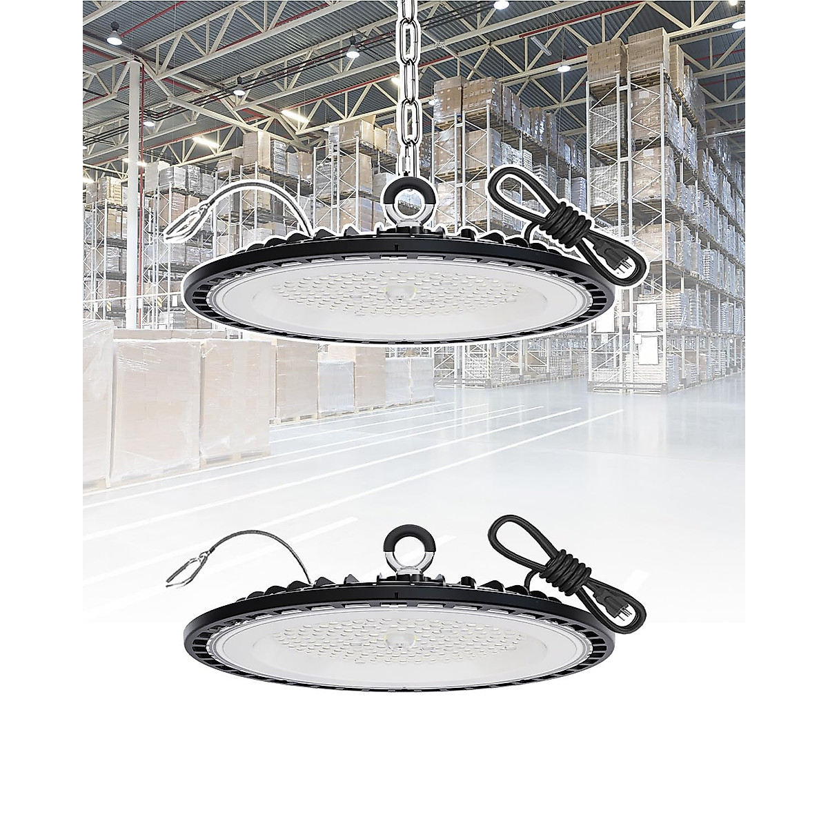 SHLUCE 2 Pack, 200W UFO LED High Bay Light, 6500K Daylight, High Bay LED Shop Lights for Workshop, Warehouse, Garage, 28000 LM, with US 5ft Cable Plug & Play, IP66 Waterproof Lighting Fixture
