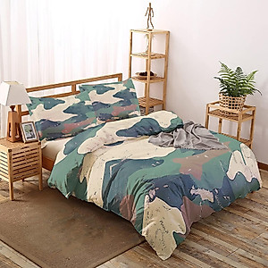 AopGlyvyr Camoflage Duvet Cover King Size, Camo Comforter Cover, Army Green Bedding Set, Breathable Duvet Cover with Zipper Closure, 3 Pieces with 1 Duvet Cover and 2 Pillowcase