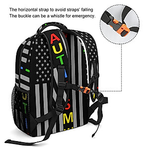 Autism Awareness Puzzle USA Flag Laptop Backpack Fashion Shoulder Bag Travel Daypack Bookbags for Men Women
