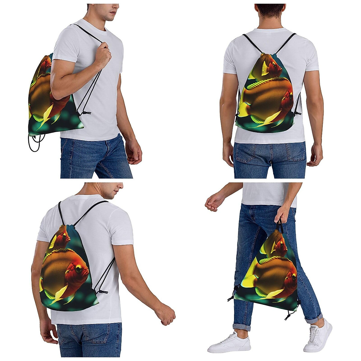 Fish In The Ocean Drawstring Backpack For Men And Women'S Sports And Fitness Bag, Large Size, Zippered Pocket, Lightweight, Foldable And Portable For Travel