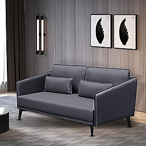 Loveseat Sofa Couch, 59" W Small Linen Sofa, 2 Seater Couch with 2 Pillows for Living Room, Bedroom, Office, Small Space (Dark Gray)
