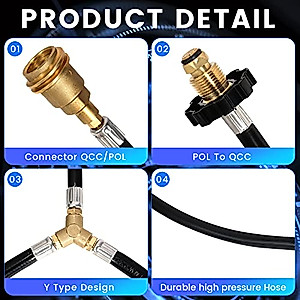 Dual Propane Tank Connection Kit - Two Way POL & QCC Y Splitter Hose to Connects 5-100lbs Propane Tank Suitable for RV, Grill, Heater, Fire Pit