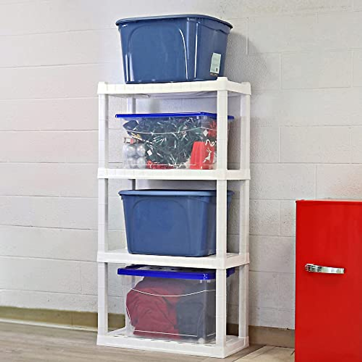 Koolatron Oskar 4-Tier Storage Shelf, Heavy Duty Shelving Unit, 400 lbs(14 x 30 x 57 inches), Multipurpose Organizer for Garage, Laundry Room, Utility Shed, Workshop, Made in North America, White