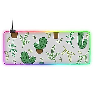 Large RGB Gaming Mouse Pad Cactus Plants Editorial Decoration Purposes Glowing Extended Mousepad 35.4x15.7in, Soft Anti-Slip Rubber Base Luminous Mouse Mat for Pc Laptop, Gaming, Office, Home