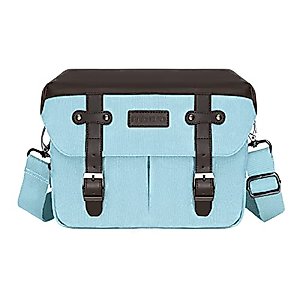 MOSISO Camera Case Crossbody Shoulder Messenger Bag, DSLR/SLR/Mirrorless Photography Vintage PU Leather Flap Gadget Bag with Rain Cover Compatible with Canon/Nikon/Sony Camera and Lens, Air Blue