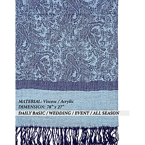 Achillea Two Tone Vintage Jacquard Paisley Pashmina Shawl Wrap Scarf (Steel Blue)
