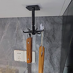 KOHAND 6 Pack Self Adhesive Utensil Holder, 360 Degrees Rotating Hook Self-Adhesive Vertical Flip Hook, Kitchen Utensil Hanger with 6 Hooks, Hanging Utensil Holder for Bathroom Kitchen Cabinet, Black