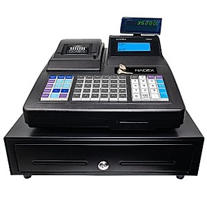 Nadex CR600 Cash Register, 9500 PLU Lookups 60 Dept 50 Clerks, 5 Bill 8 Coin Compartments 2 Check Slots Heavy Duty Steel Cash and Coin Drawer, Two Displays, Multiport