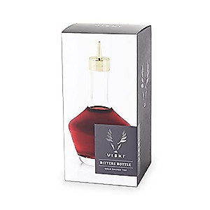 Viski Belmont Bitters Glass Bottle Bar Tool, Accessory, with Dasher Top, Gold