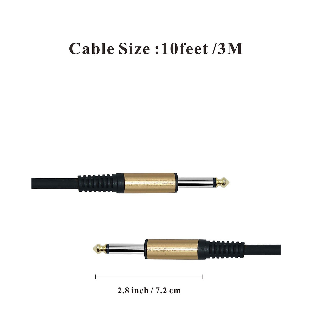 无 10 Feet Professional Guitar Instrument Cable with Black PVC Jacket Straight 1/4" TS to Straight 1/4" TS for Electric Guitar