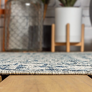JONATHAN Y Estrella Bohemian Medallion Textured Weave Indoor/Outdoor Navy/Gray 4 ft. x 6 ft. Area-Rug, Coastal,Easy-Cleaning,HighTraffic,LivingRoom,Backyard, Non Shedding (SMB105B-4)