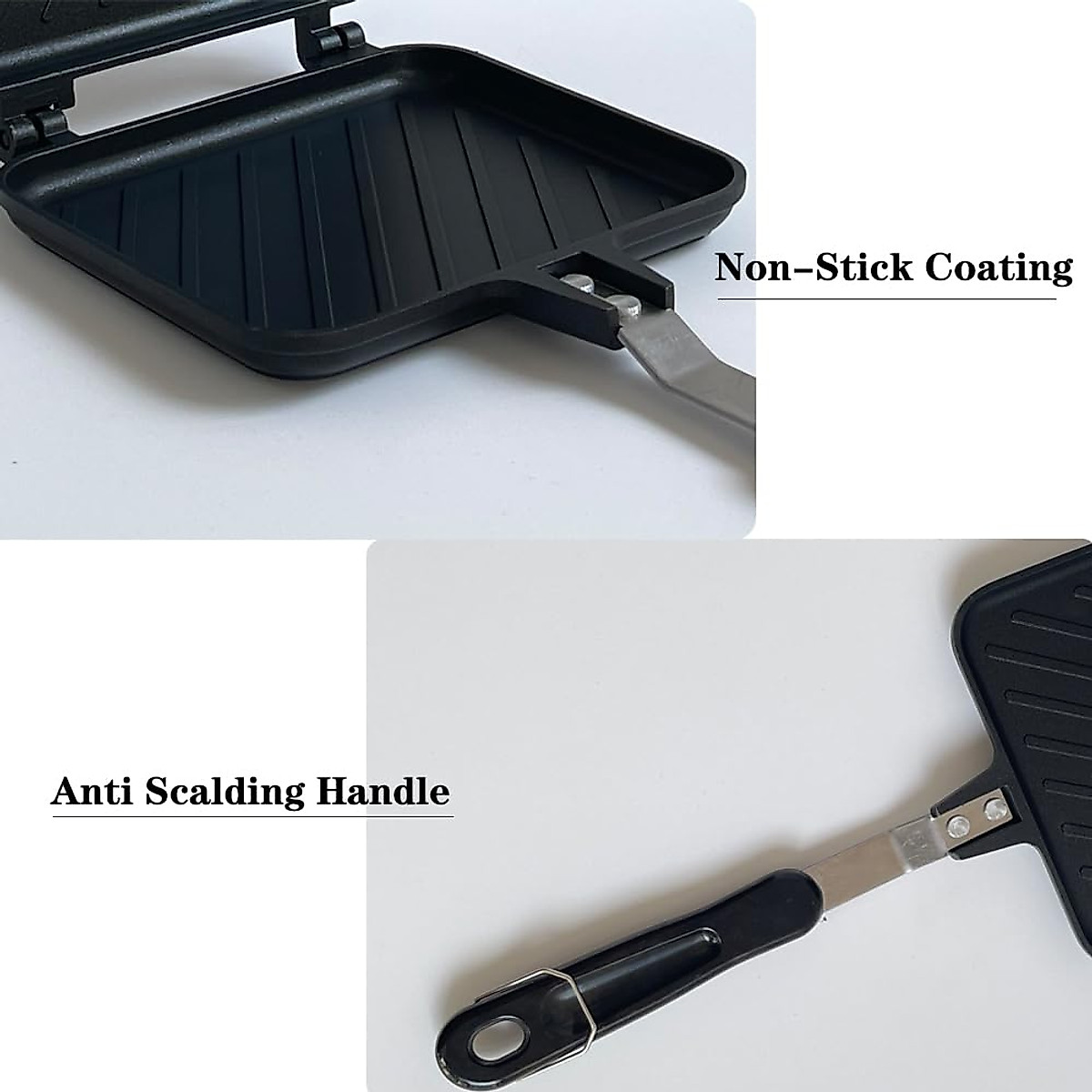 Double Sided Frying Pan, Non-Stick Pan with Heat-Resistant Handles, Egg and Sandwich Frying Pan, Multifunctional Breakfast Pan for Indoor & Outdoor Home Kitchen, 5.5 Inches, For all stove surfaces