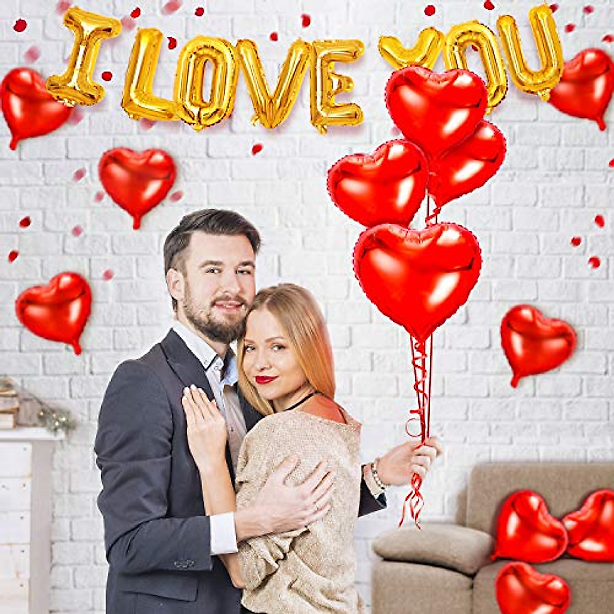 kortes I Love You Balloons and Heart Balloons Kit with Rose Petals, Valentines Day Decorations for Party