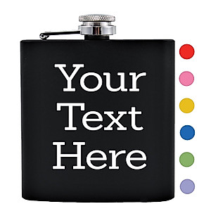 Personalized 6oz Stainless Steel Matte Black Flask - Printed Your Text Here, Metal Hip Pocket Discreet Flask – Custom Novelty Groomsmen Gifts – Liquor Whiskey Gifts for Men Women