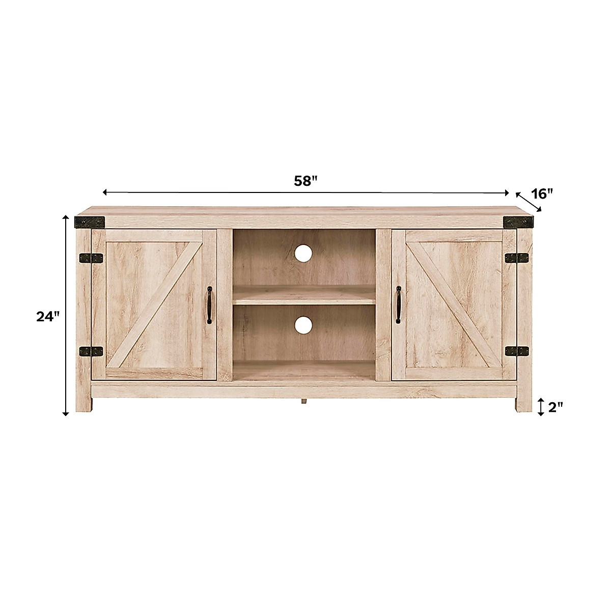 Walker Edison Georgetown Modern Farmhouse Double Barn Door TV Stand for TVs up to 65 Inches, 58 Inch, White Oak