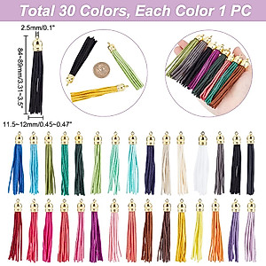 PH PandaHall 3.3"~3.5" Long Faux Leather Tassel, 30pcs Keychain Tassels 30 Colors Faux Suede Tassel Pendants Keychain Tassels with Loop for Keychain Cellphone Straps DIY Earring Jewelry Making