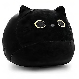 Pochita 3D Black Cat Plush Stuffed Animal Toy Pillow, Fat Plushie, Kawaii Pillows Cat Shape Design Lumbar Back Cushion Decoration