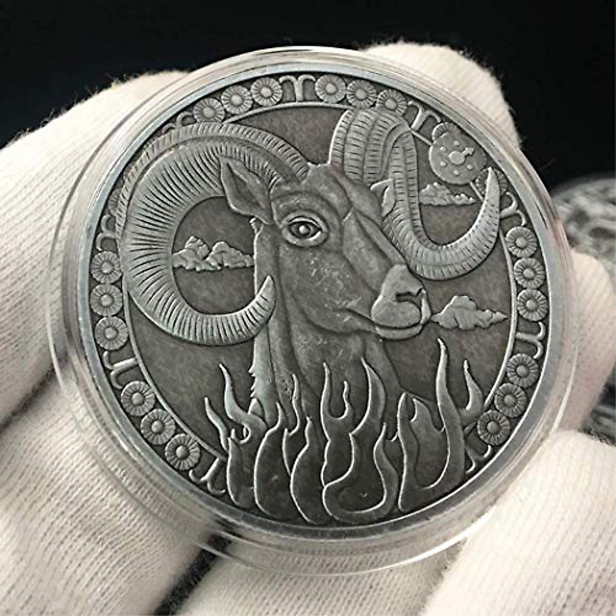 WaNana Constellation Copper Plated Silver Relief Coins Box-Commemorative Antique Lucky Silver Coins Love Mermaid Sun God Coins Pisces