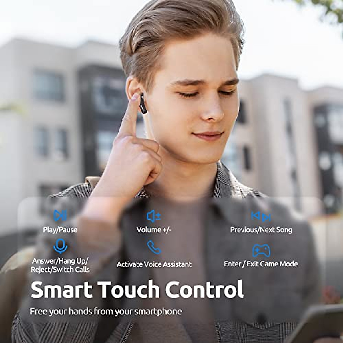 Wireless Earbuds Truefree T1 Bluetooth 5.0 Headphones in-Ear Stereo Earphones with 4 Mics AI ENC for Clear Calls, 60ms Low Latency Game Mode, Touch Control, Total 30 Hours of Playtime, Immersive Sound