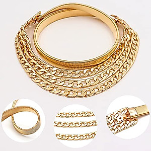 Suyi Skinny Stretch Belt Multilayer Metal Waist Belts Elastic Cinch Waistband for Women 70CM Gold