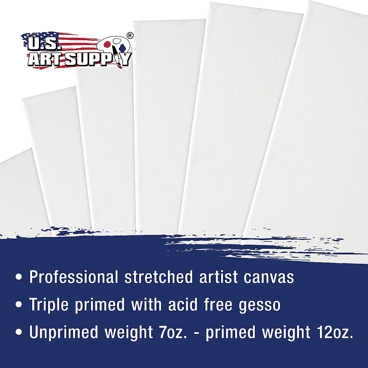 U.S. Art Supply Professional Quality Stretched Canvas, Multipack of 10 Medium Sizes, 2 Each 5x7, 8x10, 11x14, 12x16, 16x20 Inches - 12-Ounce Primed, 3/4", 100% Cotton - Painting, Acrylic Pouring, Oil