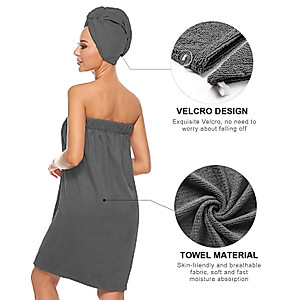 Kniffi Womens Wrap Towel Spa Wraps & Hair Towel Body Wrap Adjustable Closure Bathrobe Grey XL