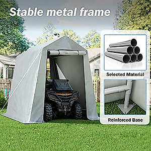 HOGYME 6x7 ft Storage Shelter Protable Garage Waterproof Carport Tent with 2 Roll-up Zipper Doors & Vents Outdoor Storage Shed for Bike, ATV, Motorcycle Shelter, Silver